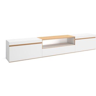 Skraut Home Skraut Home - TV-Schrank, Lowboard, f&uuml;r Wohnzimmer und Esszimmer, 260x35x45cm, F&uuml;r gro&szlig;formatiges TV, Fernsehtisch, Moderner Stil, Wei&szlig; und Eiche Soft
