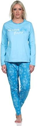 Normann Pyjama long ludique pour femme avec motif floral, bleu clair, Large
