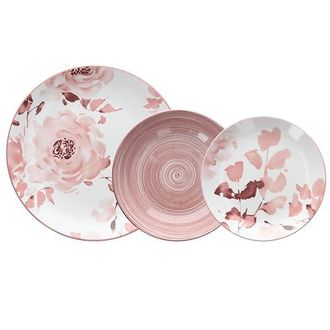 Tognana Roselyn Service de vaisselle 18 pièces, porcelaine, rose