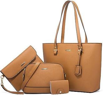 Nicole & Doris Grand Sac a Main Femme Ensemble de 4 Pièces Sac Fourre Tout Elegant Sac Bandoulière Cuir PU Sac à Main et Portefeuille Sac Epaule pour Travail Shoppin