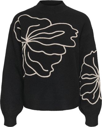 Jacqueline de Yong JdY Damen Jdyjella L/S Flower Pullover KNT, Black, XS