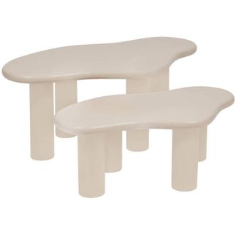 PEGANE Lot de 2 tables basse coloris ivoire - Longueur 80/100 x largeur 46,5/60 x Hauteur 30/40 cm