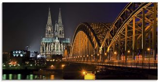 Artland ARTland Wanddeko Glasbilder Wandbild Glas Bild einteilig 60x30 cm Querformat Köln Rheinbrücke Kölner Dom Gebäude Architektur Deutschland T5TT