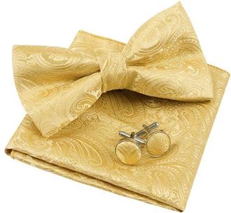 Alizeal Ensemble noeud papillon, mouchoir et boutons de manchette pour homme Motif cachemire, 168-Or-1, taille unique