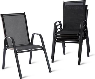 Relaxdays Relaxdays Gartenst&uuml;hle, 4er Set, Hochlehner, Armlehnen, stapelbar, bis 150 kg, Polyester, Metall, Stapelstuhl, anthrazit