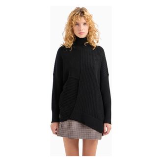 A|X Armani Exchange Femme, Pulls, Noir, Taille: 40 FR Pull Tricot&eacute; Asym&eacute;trique &agrave; Col Montant