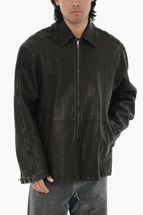 Diesel Jacket L-STOLLER Leather and Denim with Zips on the Sleeves Diesel