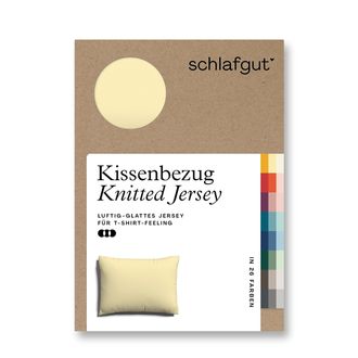 Schlafgut Knitted Jersey Kissenbezug 70x90 cm Yellow Mid Uni weicher Premium Kopfkissenbezug einzeln, faltenfrei mit Elasthan