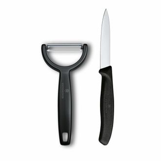 Victorinox by Swiss Army Swiss Classic Gem&uuml;semesser und Sparsch&auml;ler, 2-teilig, Extra Scharfe Klinge, f&uuml;r Obst und Gem&uuml;se, Rostfreier Stahl, Schwarz