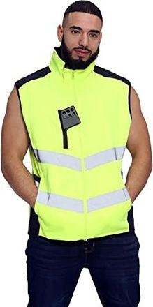 Janisramone Gilet sans manches haute visibilité en polaire imperméable pour homme, Jaune fluo/bleu marine, Medium
