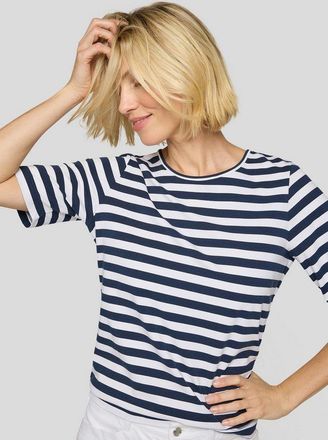 Rabe Rundhalsshirt im Streifen-Look, Halbarm