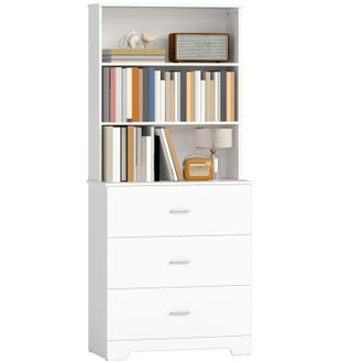 HOMCOM Biblioth&egrave;que - HOMCOM - 6 niveaux - 3 tiroirs et 3 &eacute;tag&egrave;res ouvertes - panneau de particules - 79 x 39,5 x 182,2 cm - blanc