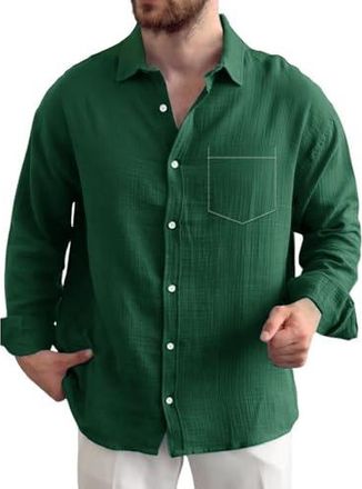 Generic Chemise de loisirs &agrave; manches longues pour homme - Chemise de travail surdimensionn&eacute;e - Infroissable - Chemise traditionnelle boutonn&eacute;e - Chemise &agrave; man