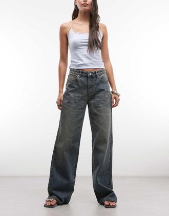 Abrand 95 - Jean baggy &agrave; taille mi-haute-Bleu