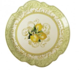 Brandani Tablett Teller Zitronen 33 cm Porzellan Kork