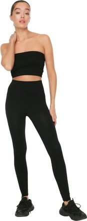 Trendyol Damen Trendyol Nahtlose Spitze Sportstöße / Yoga Pants, Schwarz, M EU