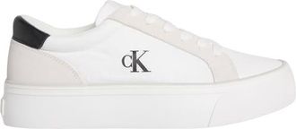Calvin Klein Baskets Vulcanis&eacute;es Femme Flatform Nylon Mix avec Logo, Blanc (Bright White/Black), 38