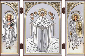 NKlaus Maria Schutz - Ikone Triptychon Christlich - Holz Reise Altar Ikonografie 16840