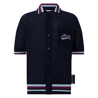 Philipp Plein Homme, Pulls, Bleu, Taille: L Pull Col Polo Manches Courtes Stars