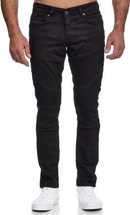 Elara Herren Jeans Slim Fit Hose Biker-Jeans Chunkyrayan 16517-Black-32W / 34L