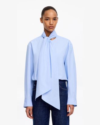 Arket Bluse Aus Pima-Baumwolle Mit Schleife -Blau