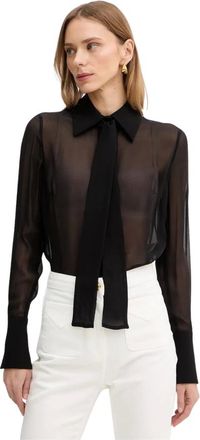 Elisabetta Franchi Femme, Blouses et Chemises, Noir, Taille: 36 FR Camicia in georgette e cr&ecirc;pe fusciacca