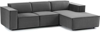 Studio Copenhagen home24 Ecksofa mit Longchair Grau/Grau Samt Shyla 260cm Longchair davorstehend rechts Keine Funktion Glamour