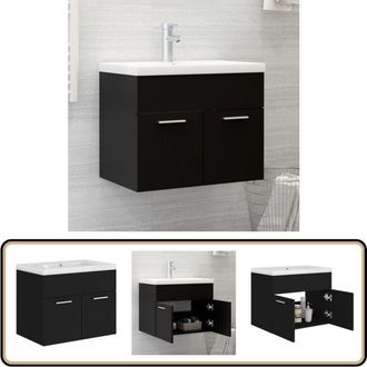 vidaXL Waschbeckenunterschrank mit Einbaubecken Schwarz Holzwerkstoff - Waschbeckenunterschrank - Holzwerkstoff - Küchenwäsche - Badezimmermöbel - Schwarz