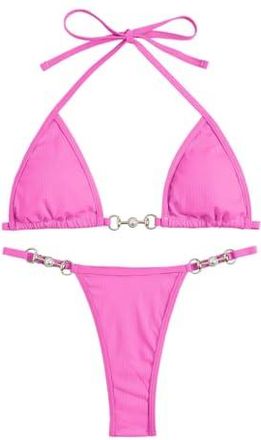 Generic Maillots De Bain Deux Pieces Femme Gainant Deux pièces Multicolore uni, Tobikini avec Coussinets de Poitrine Amovibles, sans Armatures (M)