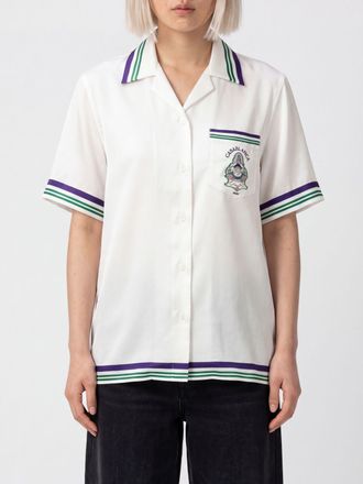 Casablanca Bowlinghemd aus Seide mit verdeckter Knopfleiste und Logo-Print