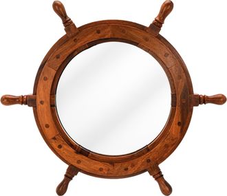 NKlaus Spiegel Steuerrad aus Holz 45cm Nautische Wandspiegel Maritime Dekoration 14972