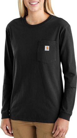 Carhartt Work in Progress Damen Loose Fit, schweres, lang&auml;rmliges Pocket T-Shirt, Schwarz, XS