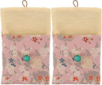 BESTONZON Lot de 2 Pochettes à Bijoux Chinoises Brodées en Brocart Rose avec Rabat Organisateur Anti-Ternissement pour Colliers Bagues et Boucles DOreilles Peti