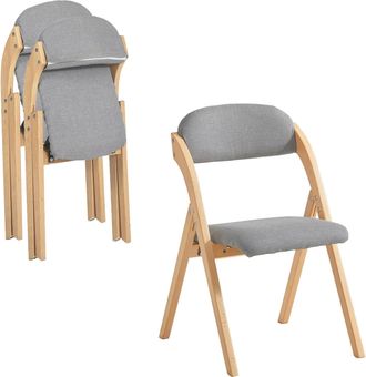 SoBuy Klappstuhl Holz gepolstert 2er Set - Ergonomischer K&uuml;chenstuhl & Esszimmerstuhl, Faltbar & Platzsparend, Fertig Montiert, F&uuml;r K&uuml;che, Balkon, B&uuml;ro, Hel