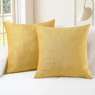 CaliTime Kissenbezüge Kissenhülle 2 Stück Cosy Kissenbezüge für Couch Sofa Heimdekoration Solide Gefärbt Weich Chenille 50cm x 50cm Gold