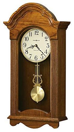 Howard Miller Cambria Wall Clock II 549-518 - Legacy Eichenholzrahmen, Vintage-Heimdekoration, Pendel aus gebürstetem Messing, Quarz, Einzelklingwerk