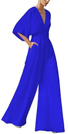ORANDESIGNE Femmes Combinaison Manches Courtes Col en V Couleur Unie Barboteuse Jumpsuit été Chic Pantalon Large Taille Haute Casual Combishort avec Ceinture Déco