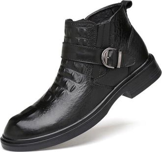 Generic Bottines Chelsea en cuir v&eacute;ritable &agrave; bout pointu avec boucle r&eacute;glable et fermeture &eacute;clair int&eacute;rieure pour homme, Peluche noire 2, 39 2/3 EU