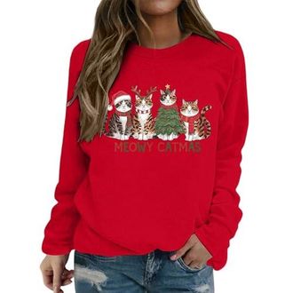 Generic Sweat-shirt de Noël pour femme - Imprimé oie amusant - Sweat-shirt de Noël surdimensionné à col rond - Chemises à manches longues sur le thème de Noël