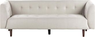 Beliani 3-Sitzer Sofa Hellbeige Stoffbezug Gesteppt mit Schmalen Armlehnen Knopfheftung Hohe Holzbeine Retro Chesterfield Stil Wohnzimmer Stoffsofa
