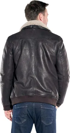 Engbers Lederjacke Herren Lammlederjacke mit Teddyfellkragen, Braun