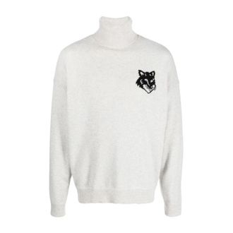 Maison Kitsun&eacute; Fox Head Intarsia Logo Rollkragenpullover - - Knitwear - Herren - Grau - L