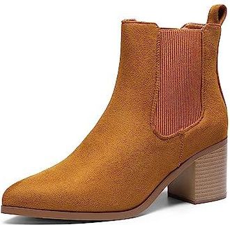 Dream Pairs Bottines Chelsea &agrave; bout pointu et talon &eacute;pais pour femme, Daim marron clair, 7.5
