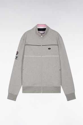 Eden Park Sweatshirt Zipp&eacute; En Coton Stretch Gris Passepoil Contrast&eacute;s Coupe Droite