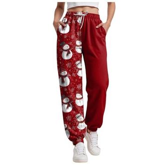 Generic Pantalon de jogging surdimensionné à jambe large pour femme, pantalon de survêtement taille haute sur le thème de Noël avec cordon de serrage et poche