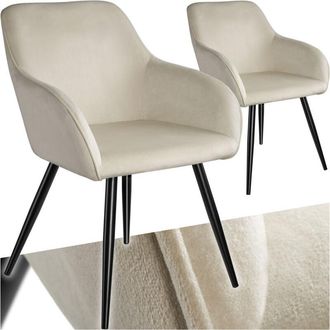 TecTake Tectake - Ensemble de 2 chaises en cuir synthétique aspect velours crème/noir