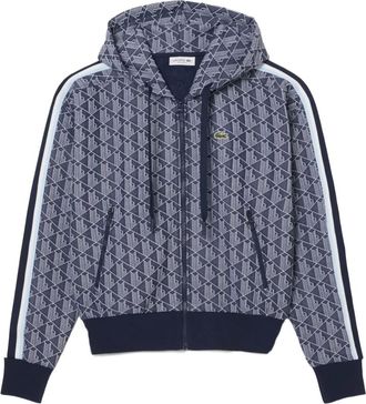 Lacoste Femme, Sweatshirts et sweats &agrave; capuche, Bleu, Taille: 36 FR Jacquard Monogram Sweat &agrave; capuche