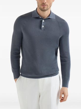 Brunello Cucinelli English Rib Cotton Polo Shirt - Blue