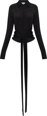 Ganni Femme, Blouses et Chemises, Noir, Taille: 40 FR Chemisier &agrave; Manches Longues et en Jersey Brillant