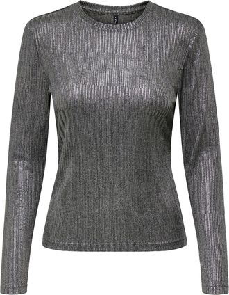 Only Damen Onlmirinda L/S O-Neck JRS Top, Dark Grey Melange/Detail:Gun metallic, X-Large